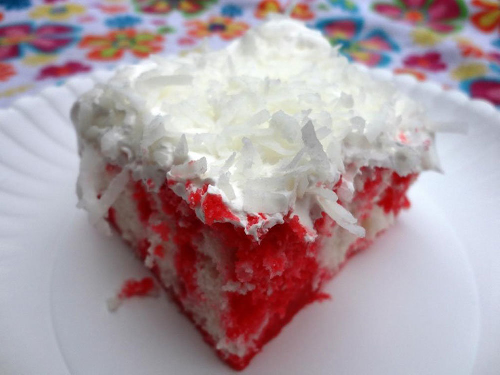 Delicious Raspberry Zinger Poke Cake - Skinny Daily Recipes